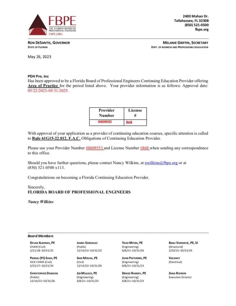 Florida PE Continuing Education Provider